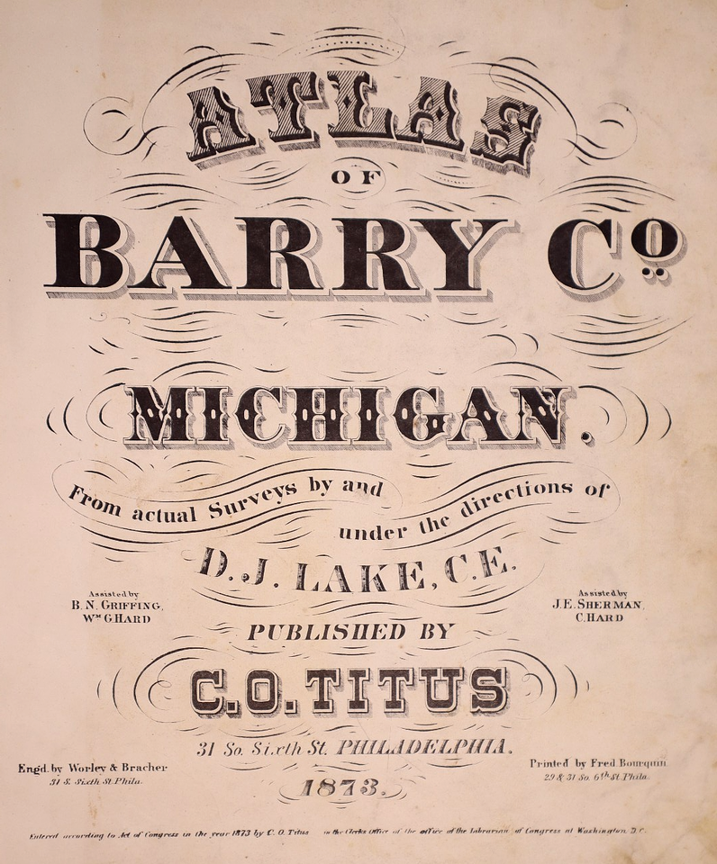 Antique 1873 Plat Map ~ Hope Township, Barry County, Michigan (13x15 ...