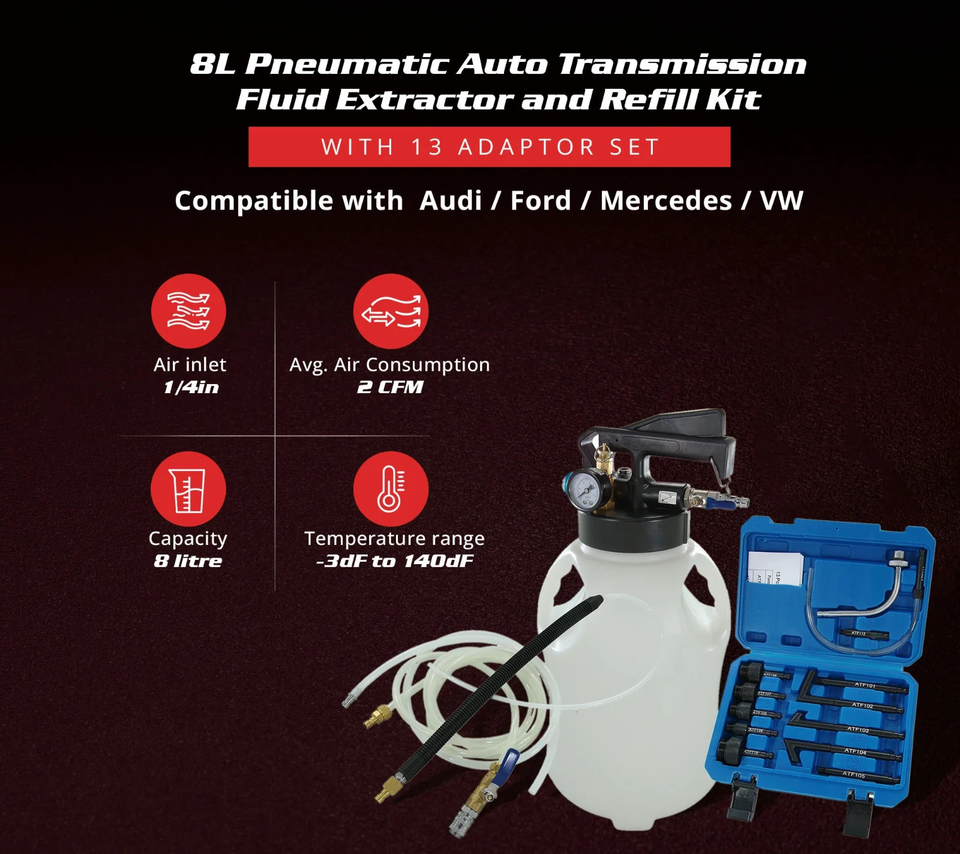 ATF Transmission Oil Filling Filler Tool System 8 Litre Air Powered DSG ...