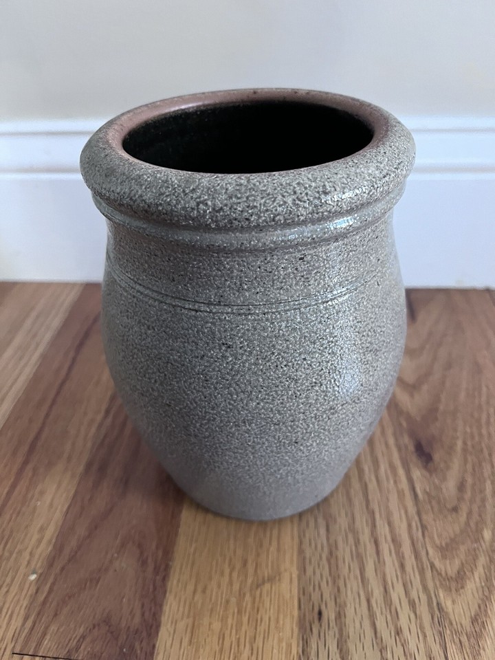 Rowe Pottery Works Stoneware Blue Heart Cannister Vase 1985 Salt Glaze ...