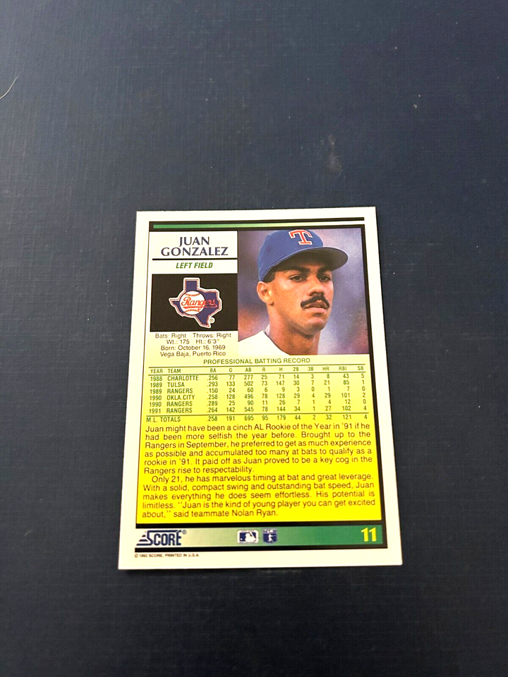 1992 Score Baseball Juan Gonzalez #11 Factory Set Break NM-MT | eBay