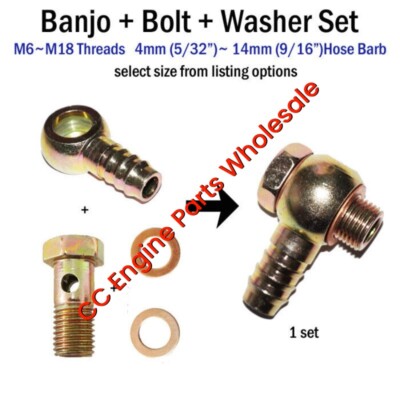 M6 M8 M10 M12 M14 M16 M18 Banjo Bolt Washer Kit Set Hose Barb Fitting ...