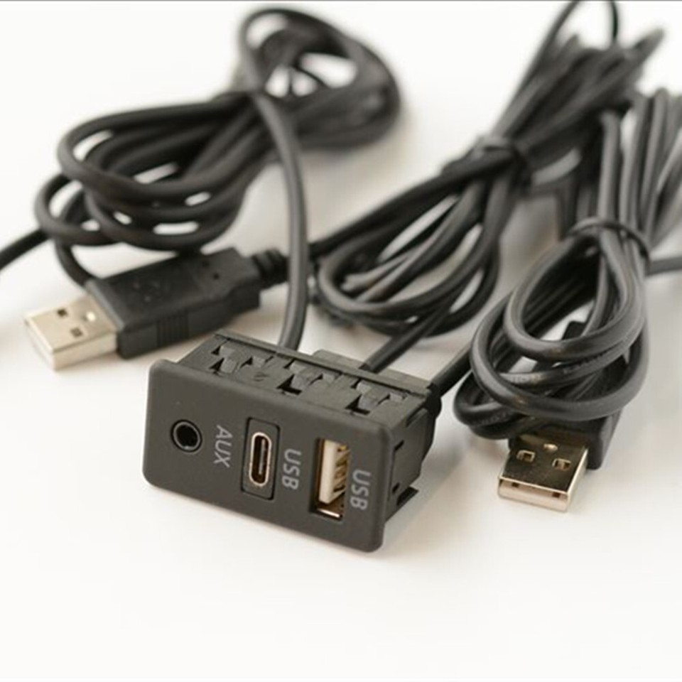USB Extension Cable Adapter Car Dash Flush Mount AUX Dual USB Port ...