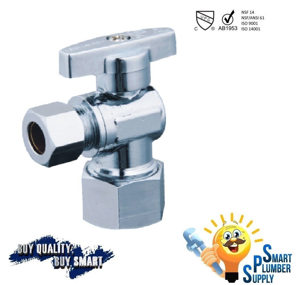 Pack of 10 pcs 1/4 Turn Compression Angle Stop Valve 3/8" OD x 5/8" OD ...