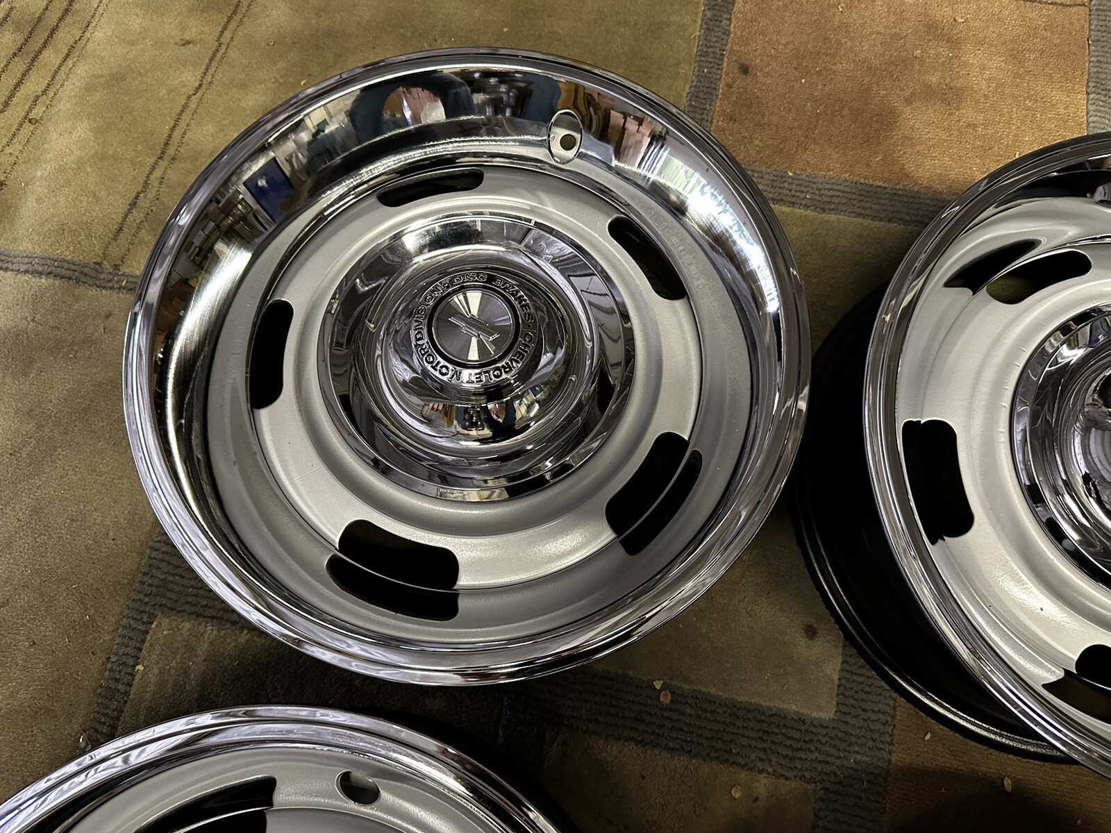SET (4) CHEVY 15x6 RESTORED CORVETTE YS RALLY WHEELS REPRO CAPS & RINGS ...