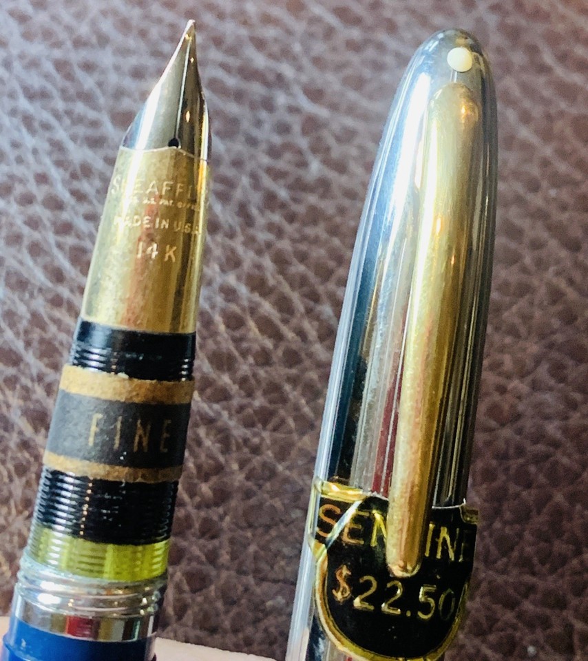 Two Blue SHEAFFER Snorkel Sentinel Pens 14 K Nibs , Box, Tags ...