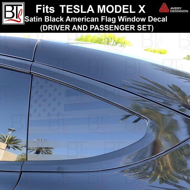 American FLAG Decal Satin BLACK For TESLA 2016-2020 MODEL X Windows ...