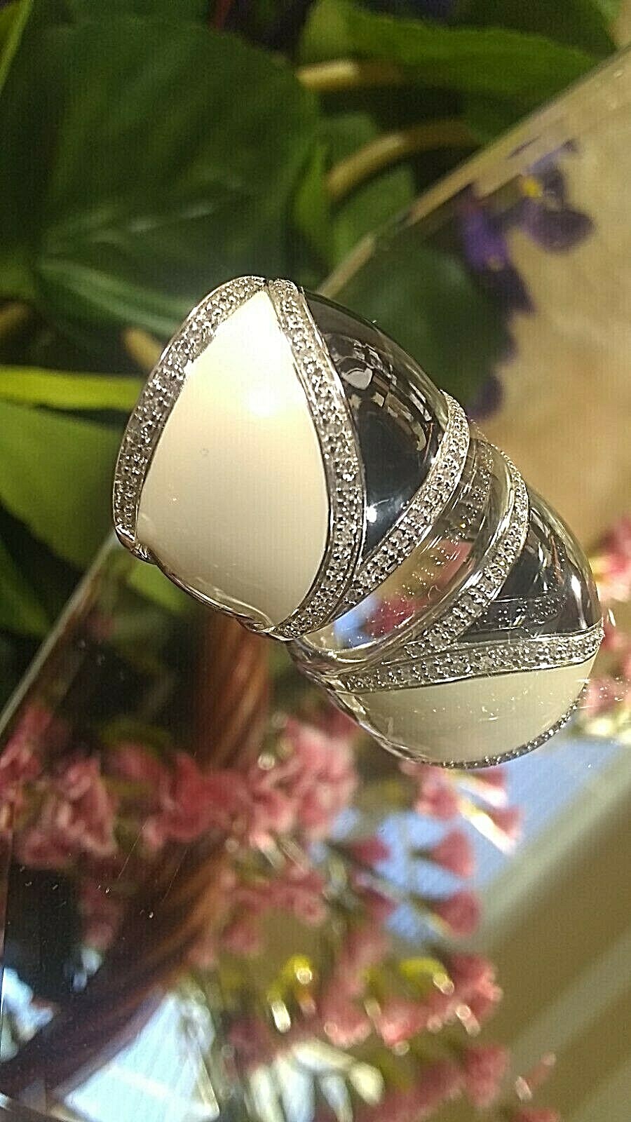 STERLING SILVER BLACK AND WHITE ENAMEL CRYSTAL RING BY JWBR Sz 6 | eBay