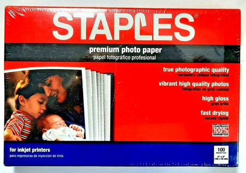 Staples brand premium photo paper 100 sheets 4x6 for inkjet printers ...