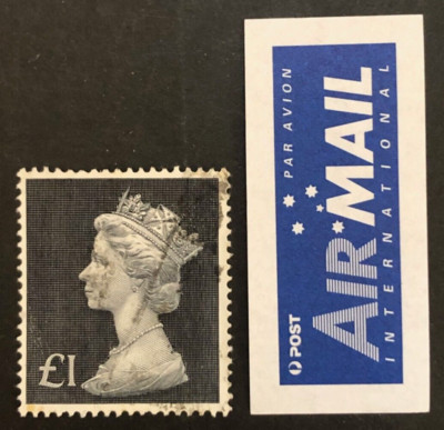 1 Pound Great Britain Large Head Queen Elizabeth II + Unused Par Avion ...