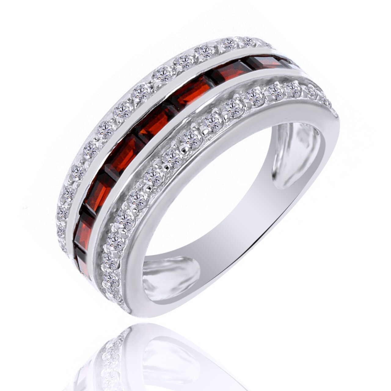 2 Ct Eternity Wedding Band Ring Garnet & White Topaz 14K White Gold ...