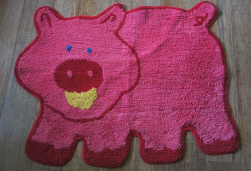 Vintage Chenille Pink Pig Bathroom Floor Rug 24 x 38 w/red trim 100% ...