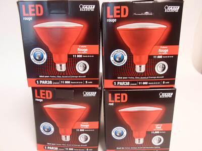 (4) LED RED PAR38 FLOOD LIGHT WEATHERPROOF Indoor Outdoor Bulb Feit ...