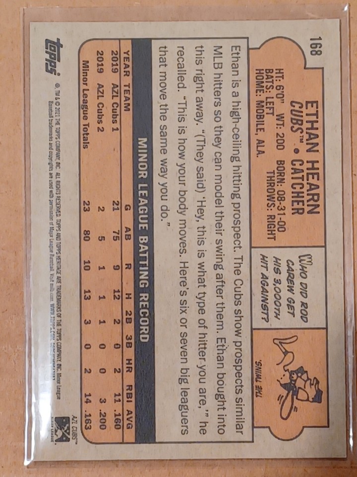 2021 Topps Heritage Minors #168 Ethan Hearn - AZL Cubs | eBay