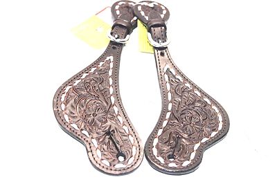 Tough-1 Ladies Size Dark Oil Leather Buck-stitched Floral Pattern Spur ...