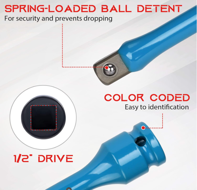 1/2" Drive Torque Limiting Extension Bar Set, 10-Piece Impact Torque ...