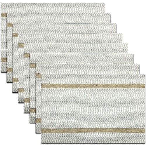 Placemats Set Washable Table Mats PVC Plastic Easy Clean Stripe White 8 ...