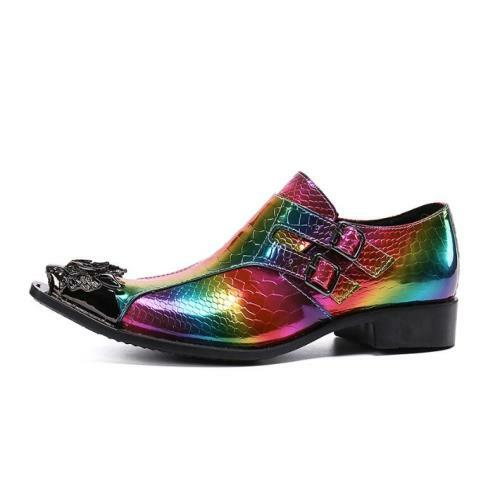 Men's Fashion Metal Heads Shoes Pointy Toe Grain Leather Party Bar ...