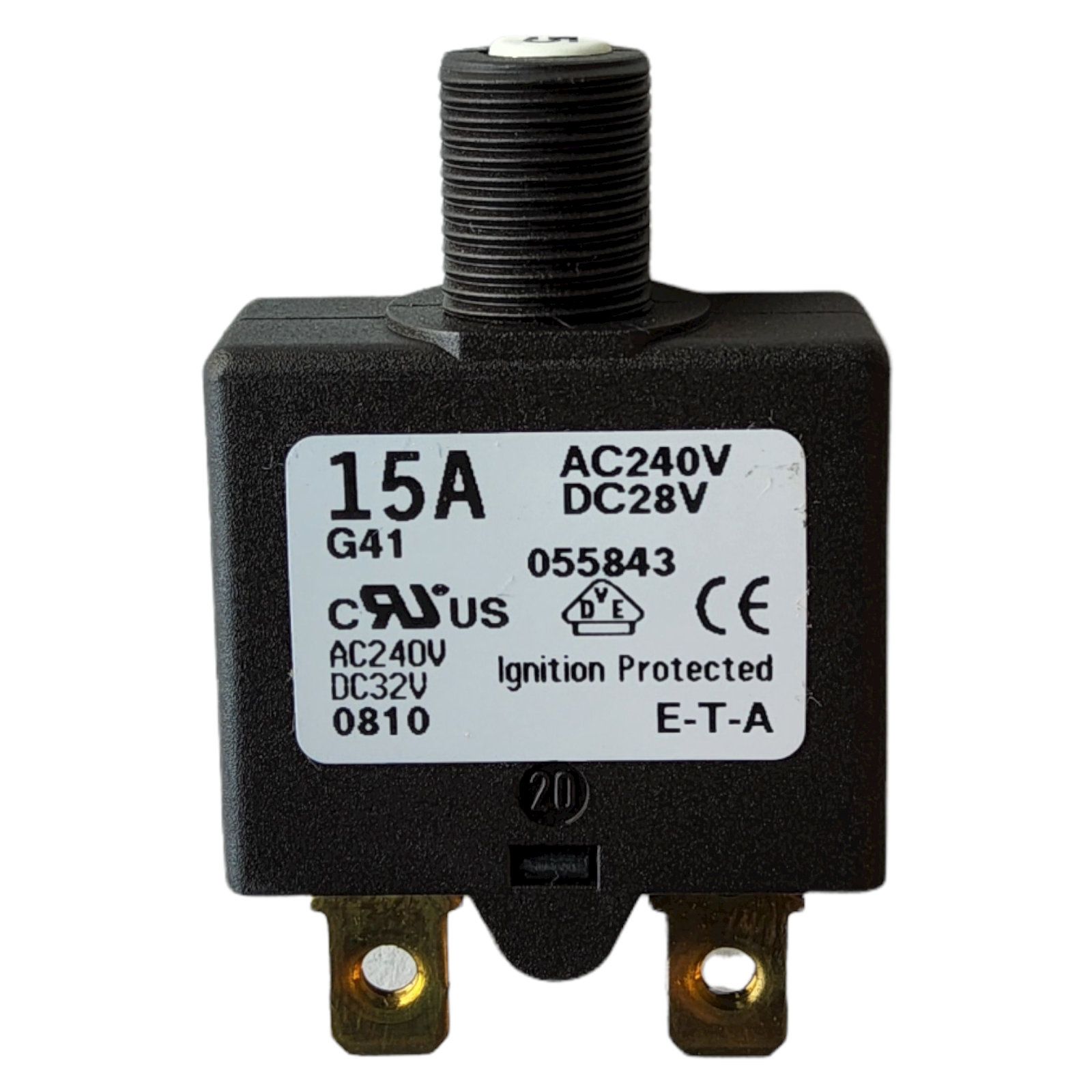 ETA Thermal Circuit Breaker, 1658 Series, 15 A, 1 Pole Push to reset ...
