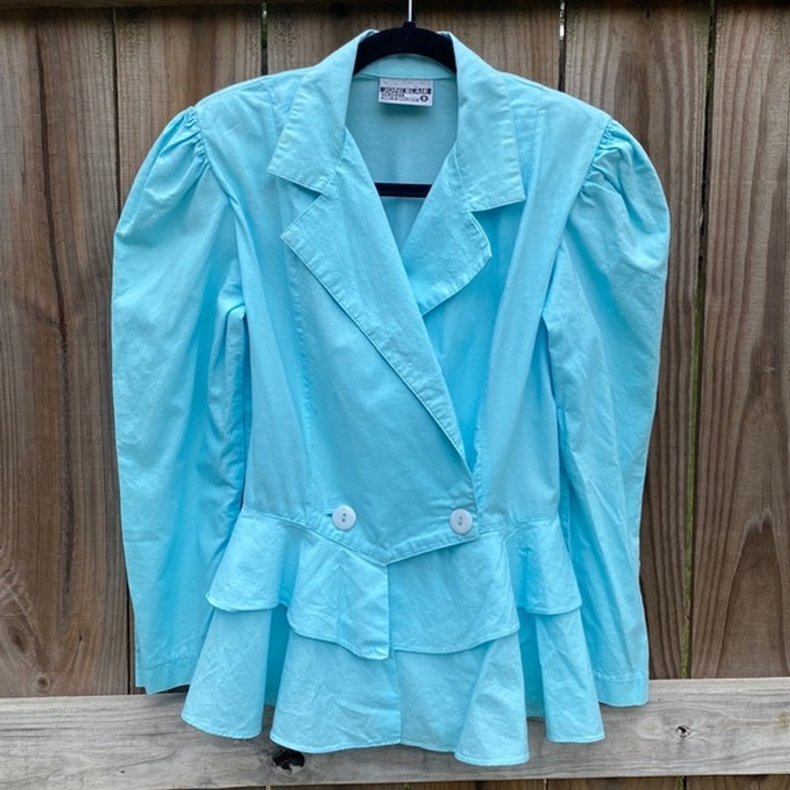 Vintage Joni Blair Retro Ruffled Blue Button Up Jacket - Gem