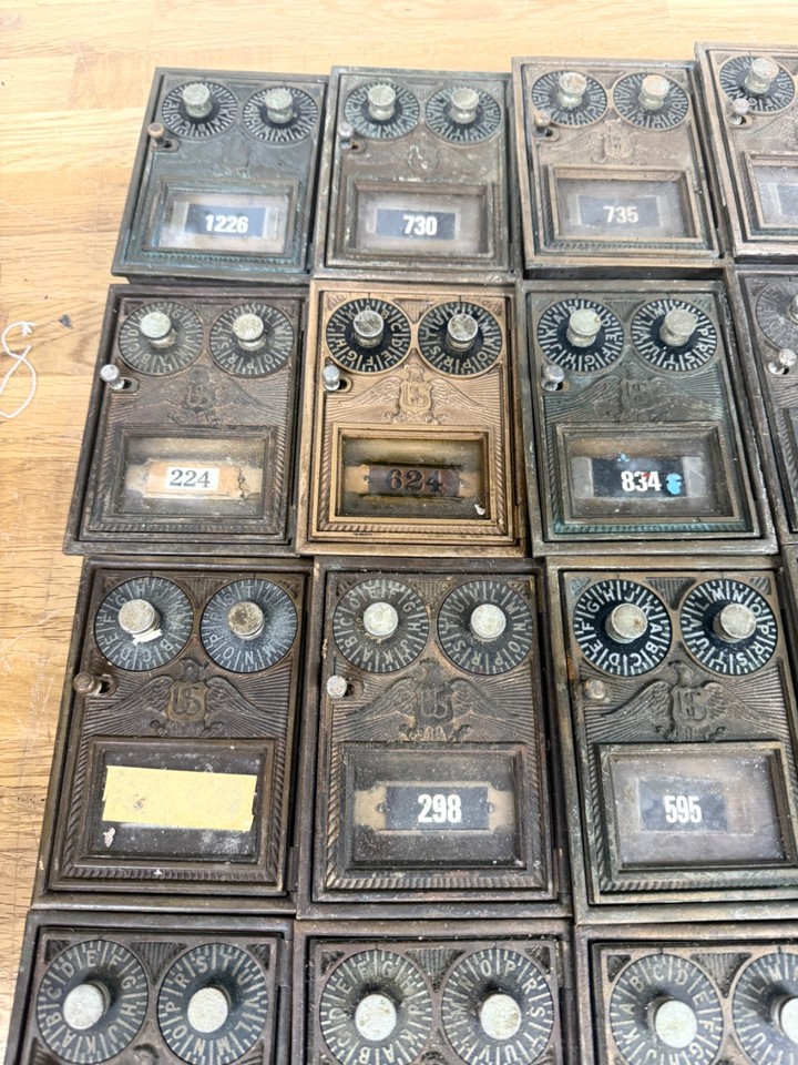 30 Antique Post Office Lock Box Doors Fronts #1 Corbin Dual Dial Eagle ...