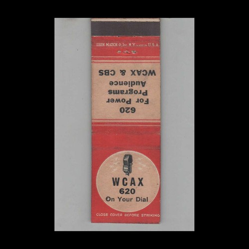 Matchbook Cover Radio Station WCAX 620 Burlington VT | eBay