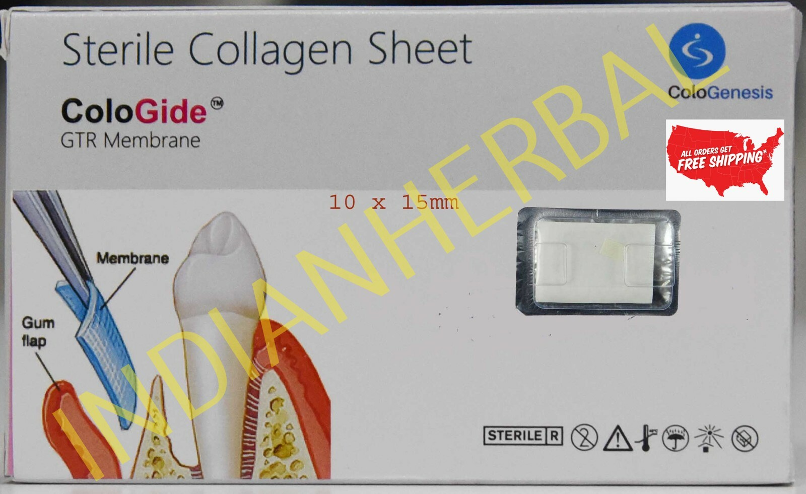 10 x DENTAL COLO GIDE STERILE COLLAGEN SHEET GTR MEMBRANE 10 X 15 mm ...