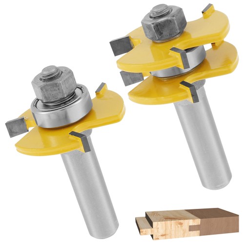2Pcs 1/2inch Shank Tongue and Groove Router Bit Set Carbide T-Shape 3 ...