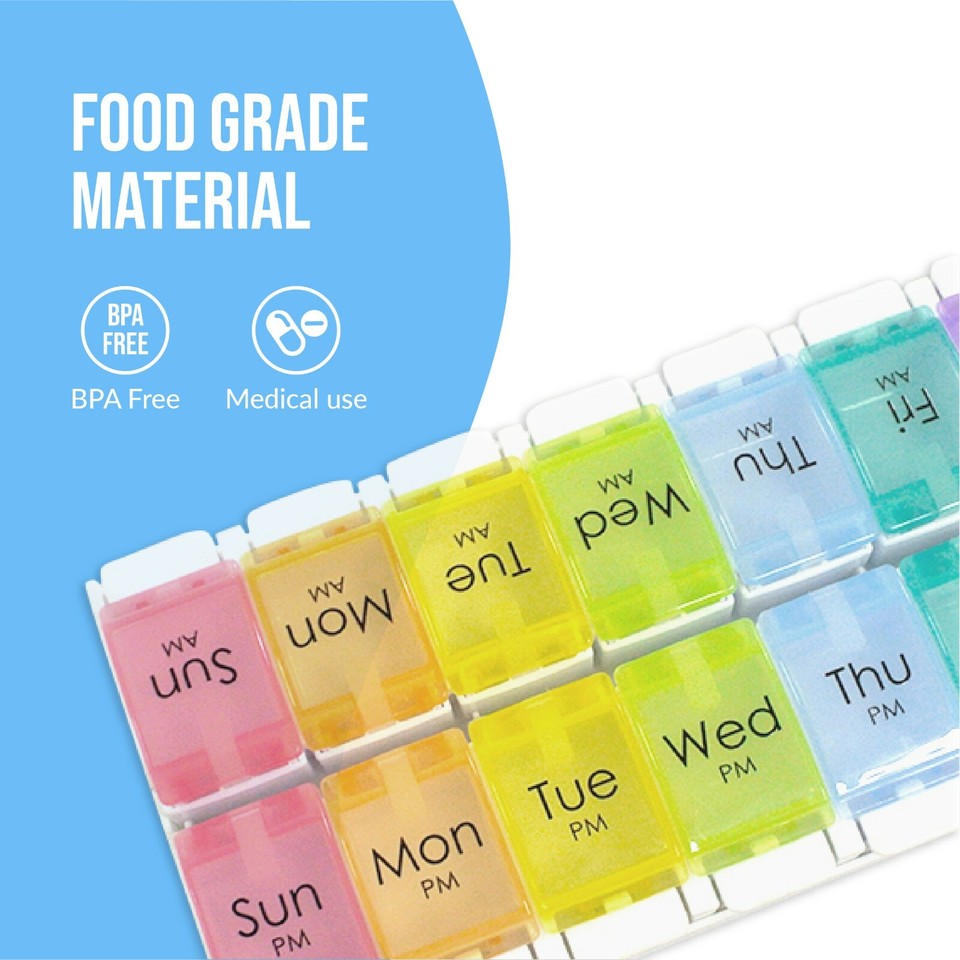 Weekly 7-Day AM/PM Push Button Pill Organizer Planner- Arthritis ...