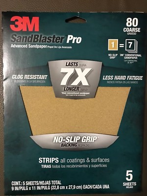 (100 pack) 3M SandBlaster Pro Sandpaper 9”x11” sheets 80 Grit Coarse 7X ...