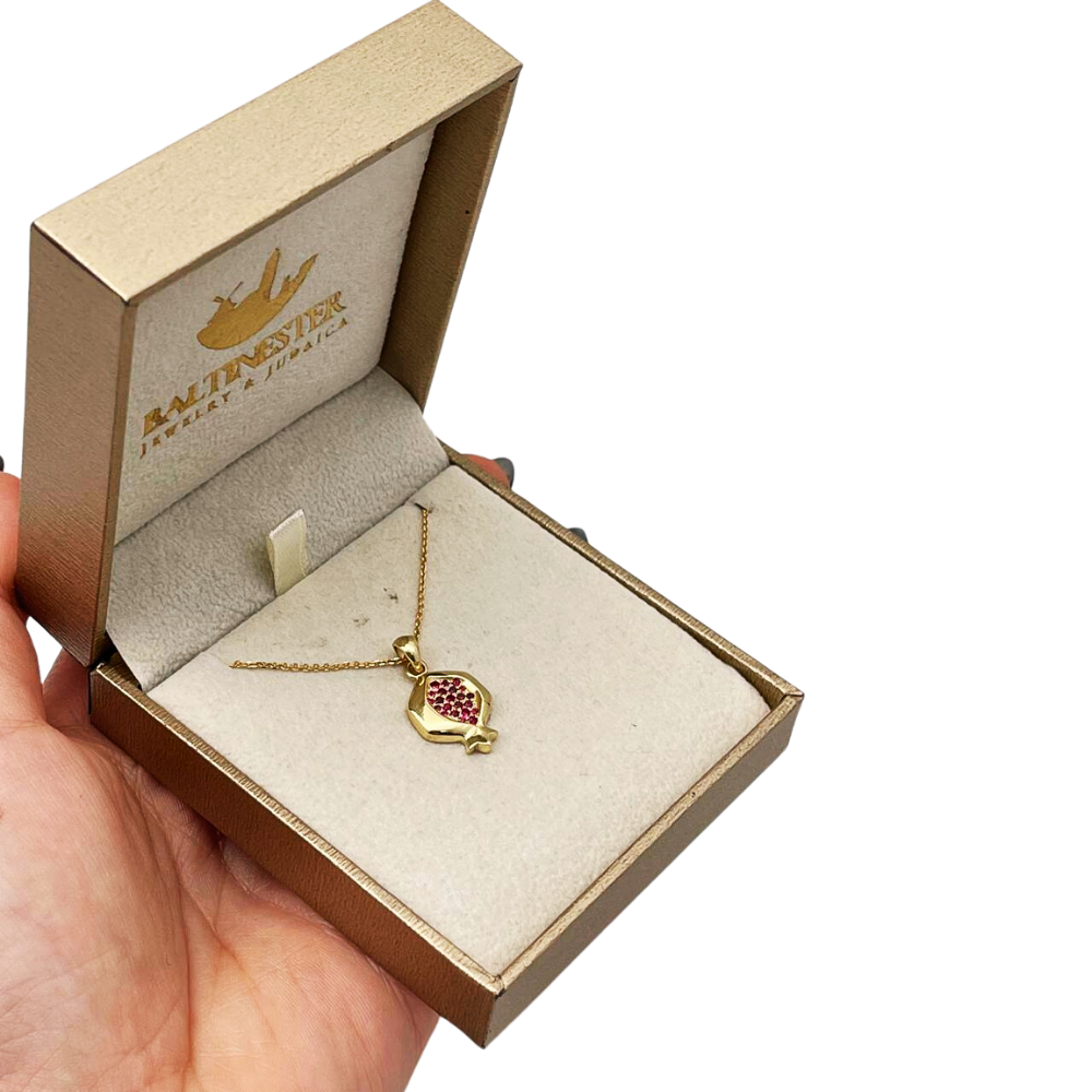 Pomegranate Jewish Pendant 14k Yellow Gold Ruby Necklace Charm Judaica ...
