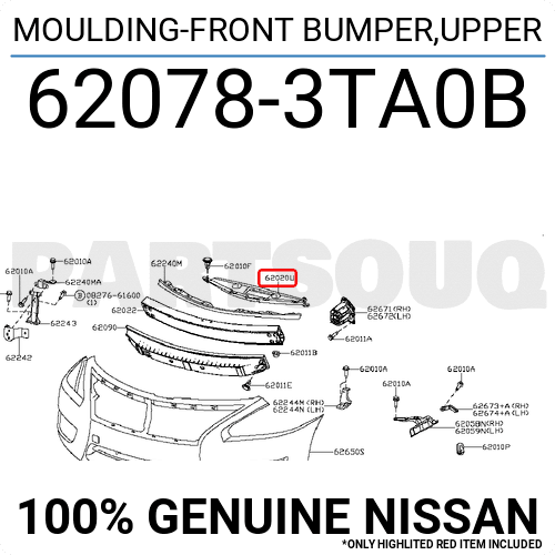 620783TA0B Genuine Nissan MOULDING-FRONT BUMPER,UPPER 62078-3TA0B | eBay