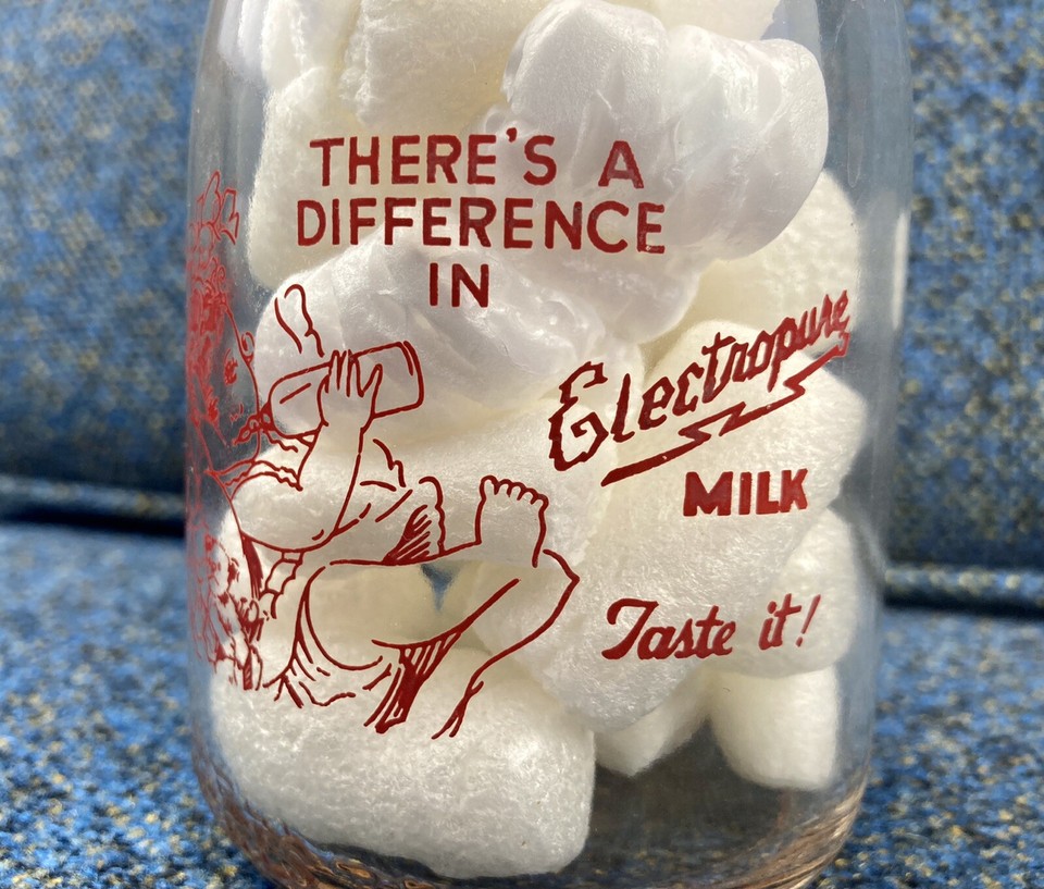 1930s Vintage Pyro Glaze Glass Pint Milk Bottle, Amazing Graphics ...