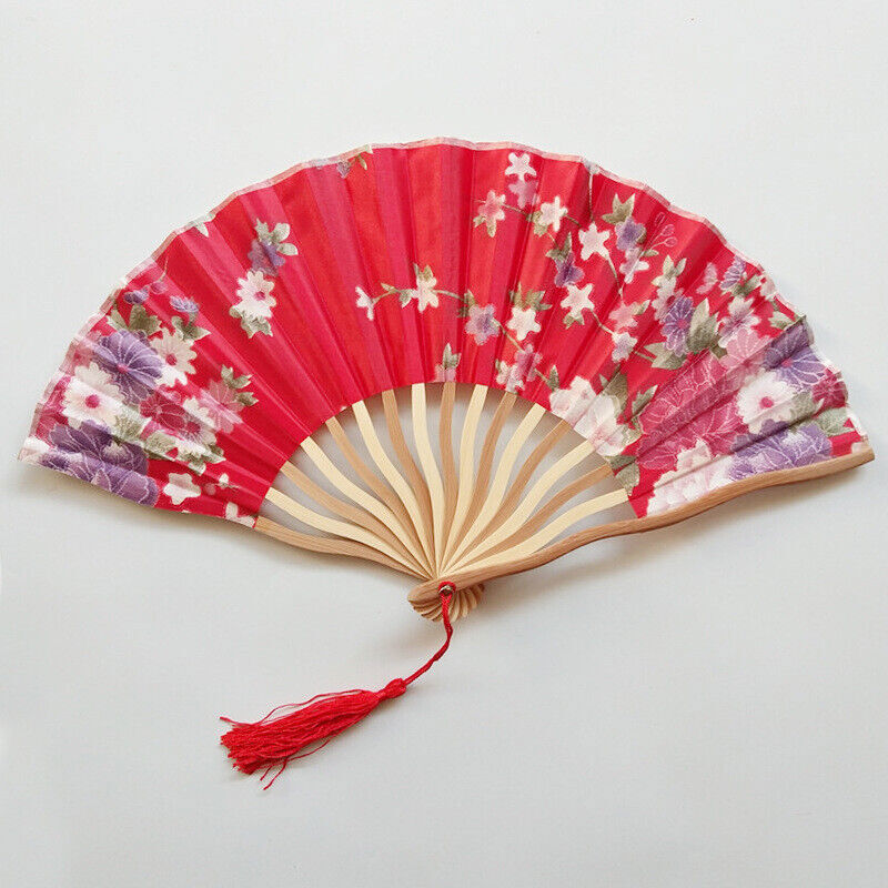 Hand Held Fans Chinese Style Peony Silk Bamboo Folding Fan Tassel ...