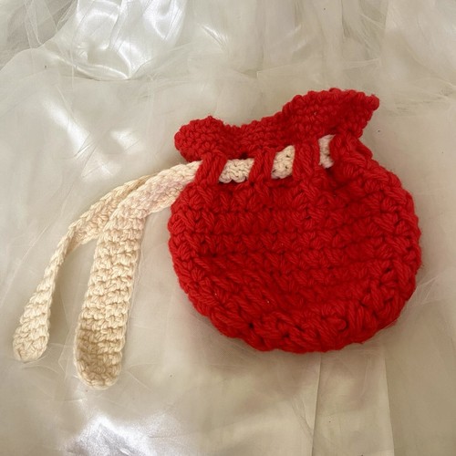 Red White Crocheted Drawstring Pouch Handmade Crochet Gift Bag Ribbon ...