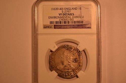 England- (1639-40) 1 Shilling- NGC VF Details. Environmental Damage. S ...