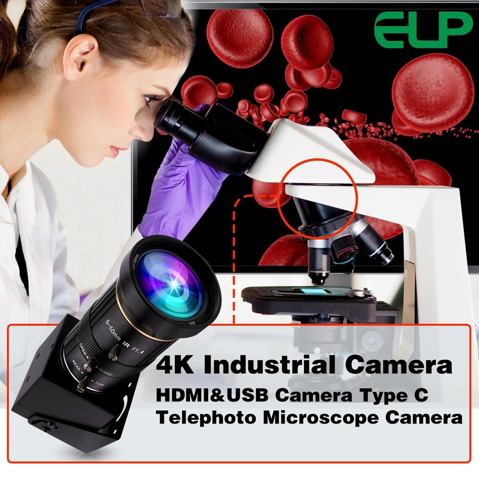 ELP 4K USB HDMI USB Camera Manual Zoom Webcam Variable Focus PC Camera ...