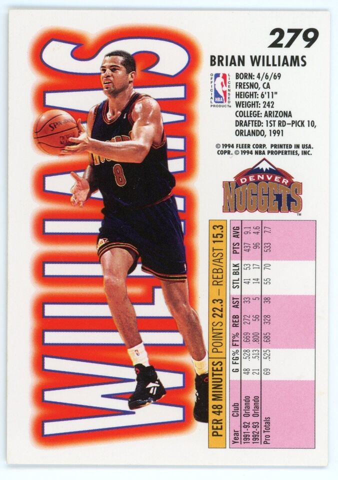 1993-94 Fleer Bison Dele Brian Williams Card #279 | eBay