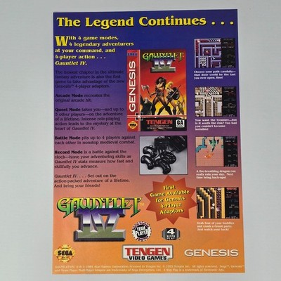 Gauntlet IV 4 Sega Genesis 4 Way Play Legend Print Ad/Poster Promo Art ...