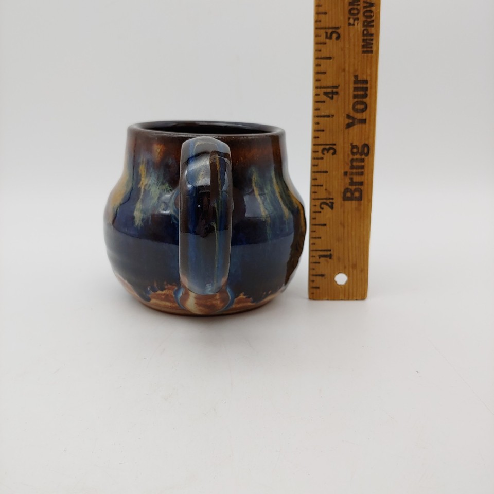 Handmade Signed Studio Art Pottery Coffee Mug - 12oz Dark Blue Brown ...