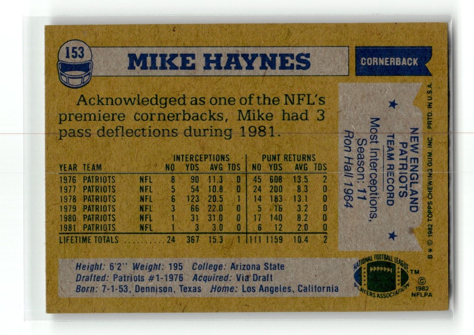 1982 Topps - Mike Haynes #153 Patriots Football | eBay