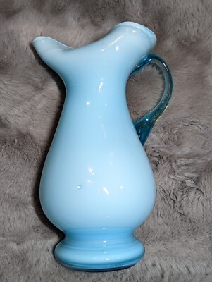 Beautiful Baby Blue & Transparent Blue art Glass Hand Blown Pitcher | eBay