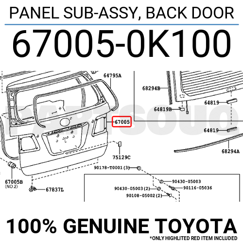 670050K100 Toyota Panel SUBAssy Back 67005-0k100 Genuine OEM Part for ...