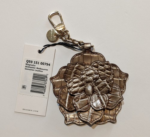 NWT Brahmin Alabaster Magnolia Leather Flower Keychain Key Fob Tassel ...