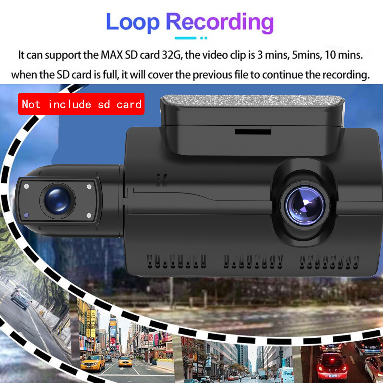 3" HD 1080P Car DVR Lens Dash Cam Front and Rear Video Recorder Camera ...