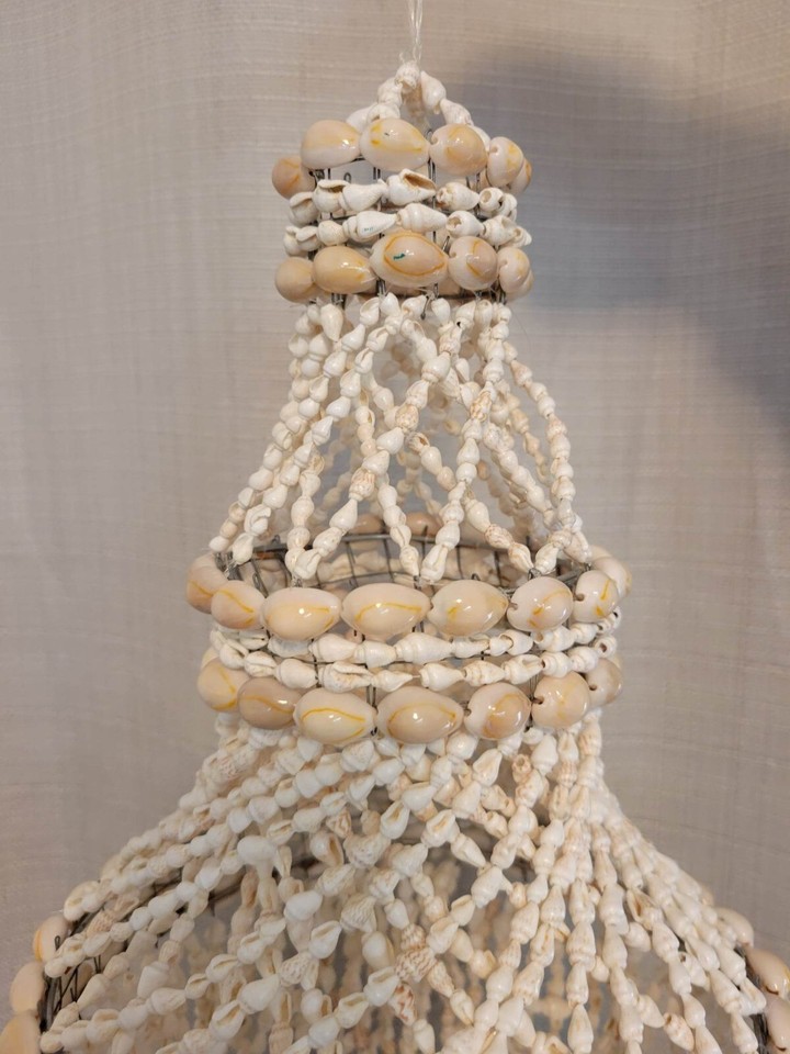 Boho Sea Shells White Chandelier, Elegant Sea Shell Lamp Shade ...