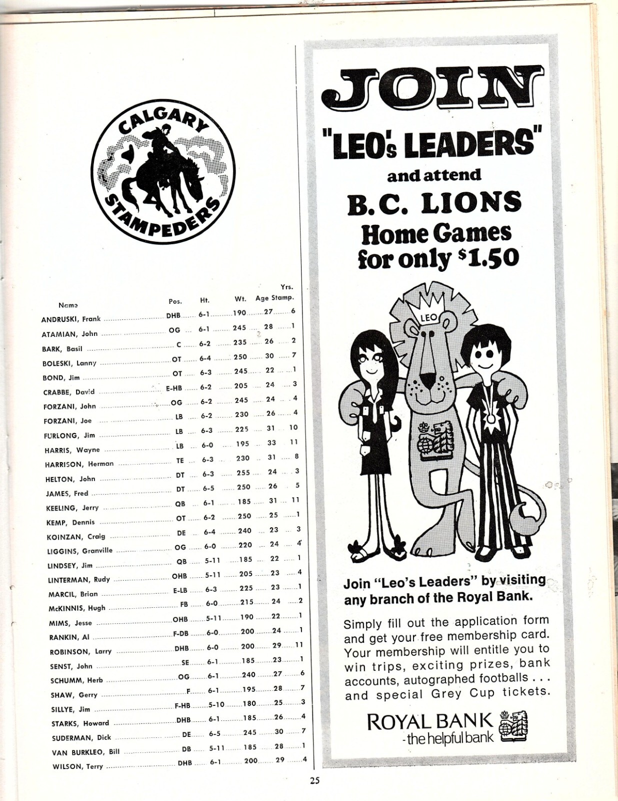 1971 - CALGARY STAMPEDERS VS B.C. LIONS CFL program | eBay