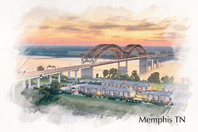 Memphis Tennessee Sketch watercolor, Memphis skyline sketch watercolor ...