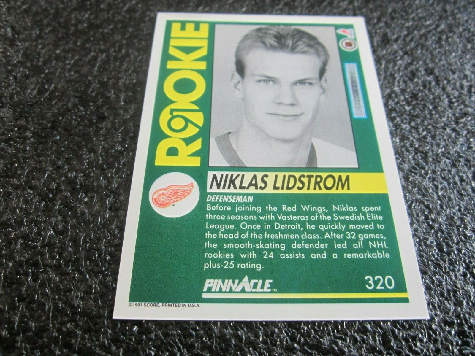 1991-92 SCORE PINNACLE NHL ROOKIE CARD NIKLAS LIDSTROM RED WINGS #320 ...