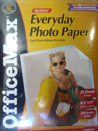 OfficeMax Everyday Photo Paper glossy 35 Sheets Sealed 8.5”x11” 9 Mil ...