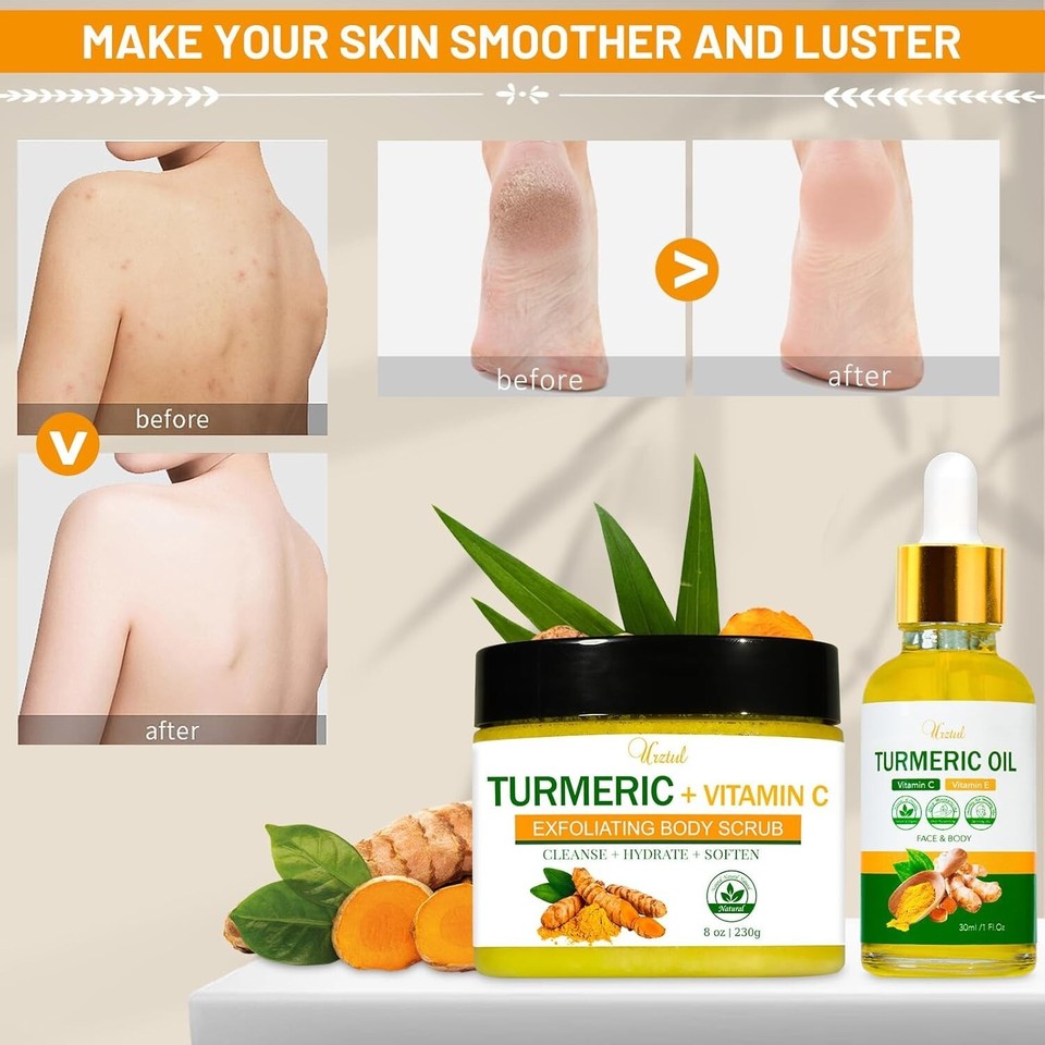 Turmeric Body Scrub Tumeric Oil Set Natural Soothing Remove Dead Skin ...